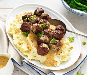 Classic Buttery Mash with Meatballs & Mustard Butter Sauce